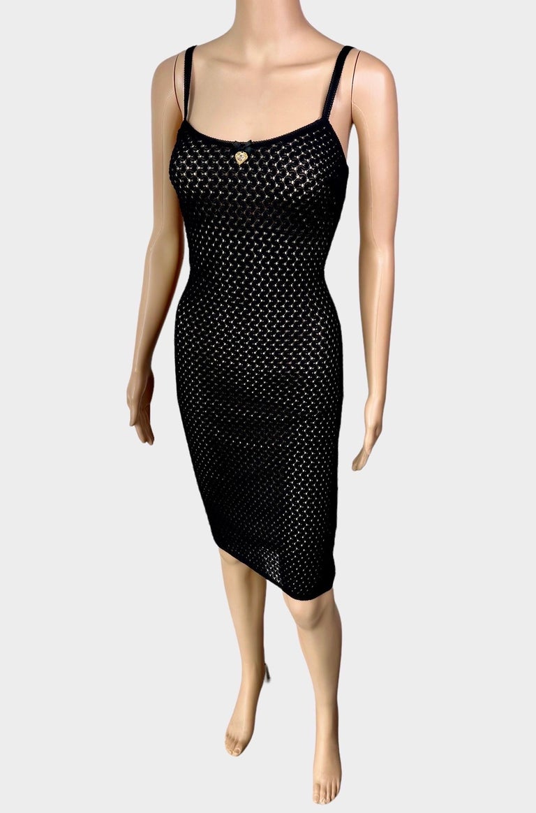 D&G by Dolce and Gabbana 1990's Sheer Knit Fishnet Virgin Mary Charm ...