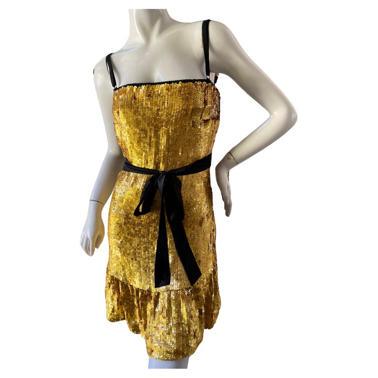 D&G by Dolce and Gabbana Vintage Belted Gold Sequin Dress with Flounce ...