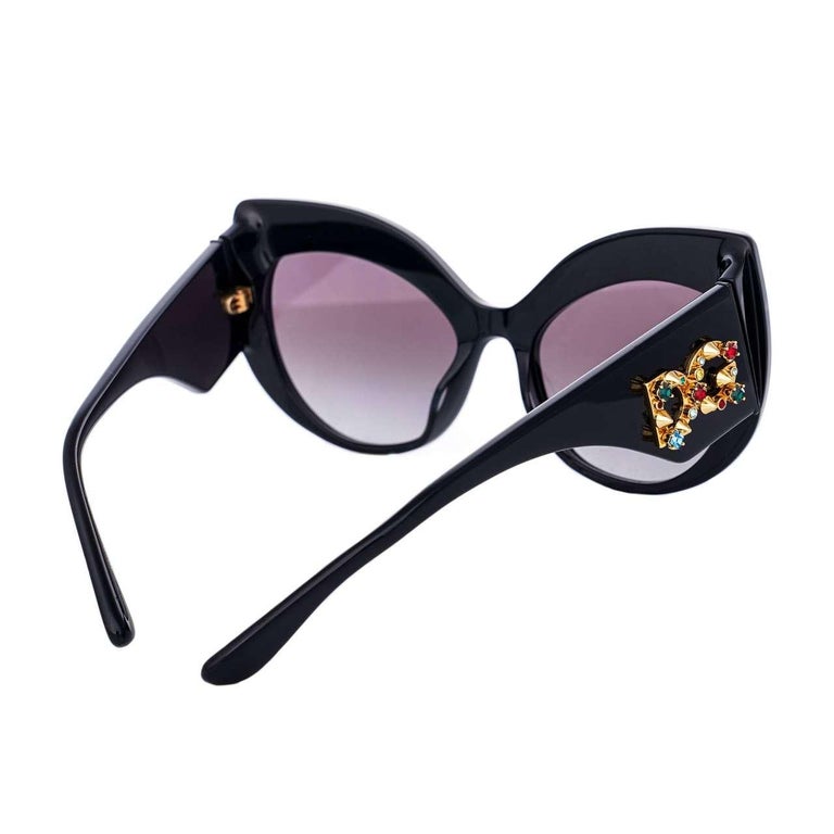 D&G Cat Eye Sunglasses DG 4321 with Crystals and Studs Logo Gold Black ...