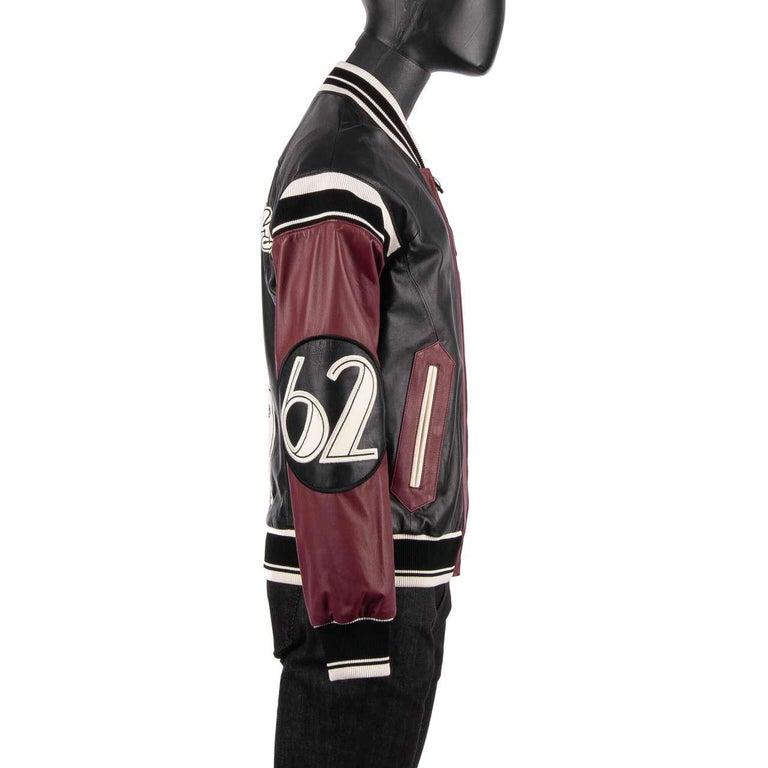 D&G Club Lounge Cello Embroidered Bomber Leather Jacket Black Bordeaux ...