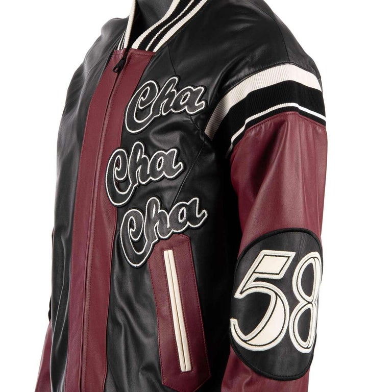 D&G Club Lounge Cello Embroidered Bomber Leather Jacket Black Bordeaux ...