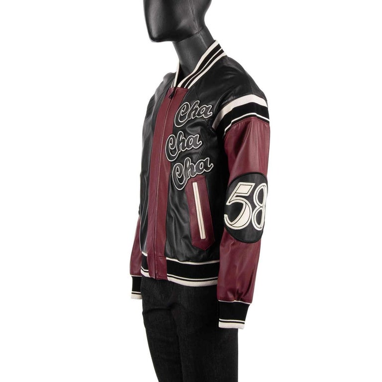 D&G Club Lounge Cello Embroidered Bomber Leather Jacket Black Bordeaux ...