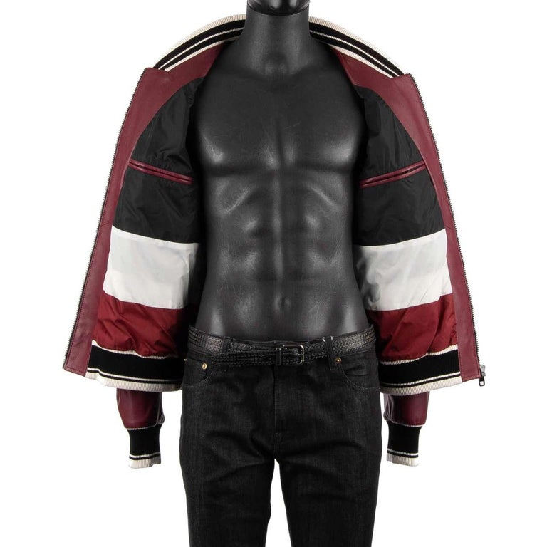 D&G Club Lounge Cello Embroidered Bomber Leather Jacket Black Bordeaux ...