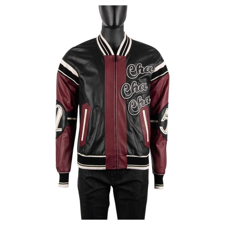 D&G Club Lounge Cello Embroidered Bomber Leather Jacket Black Bordeaux ...