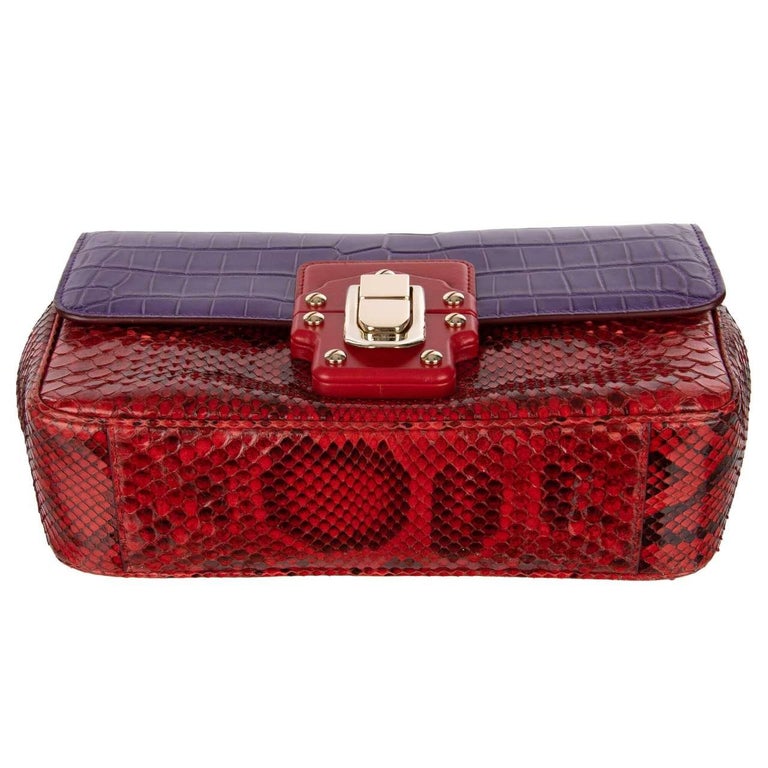 D&G Croco Snake Leather Shoulder Bag LUCIA with Chain Strap Red Purple ...