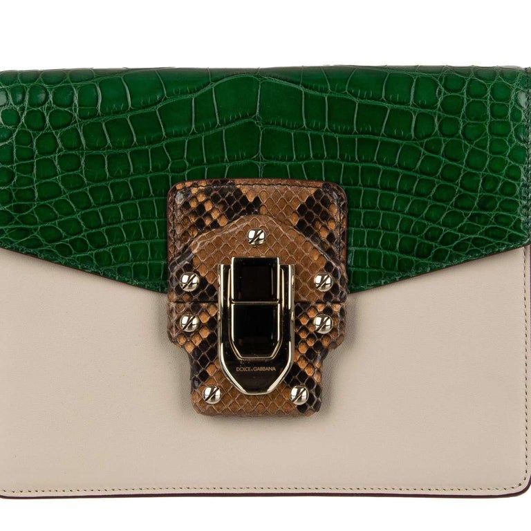D&G Croco Snake Leather Shoulder Bag LUCIA with Strap Gray Brown Green ...