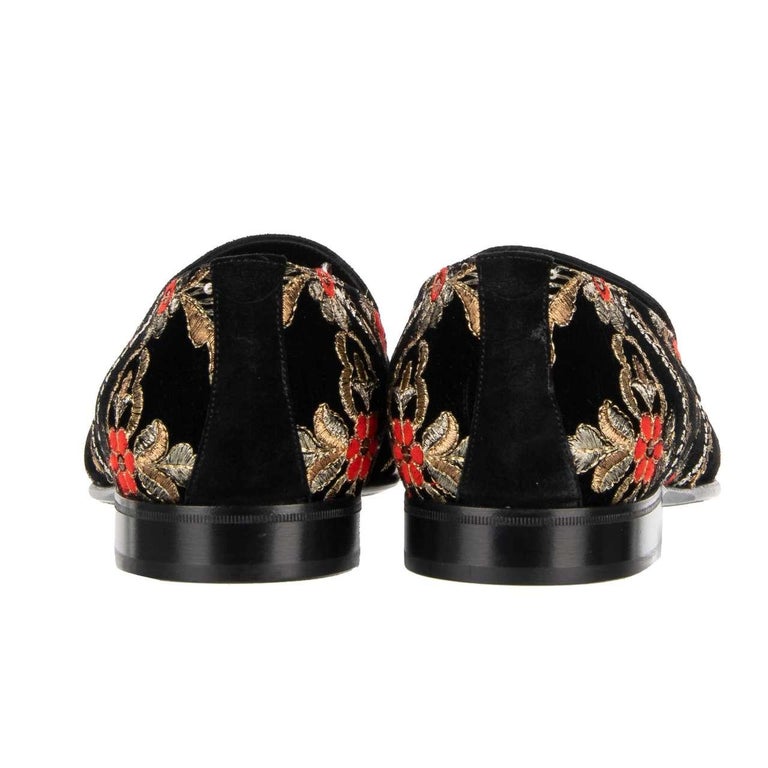 D&G Crown Embroidered Baroque Velvet Loafer VIVALDI Black Gold Red EUR ...