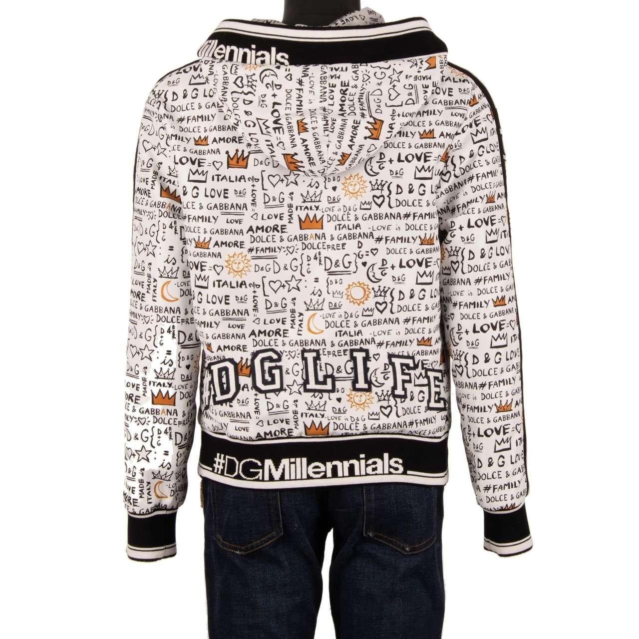 D&G DG Millenials Hooded Graffiti Bomber Jacket with Logo Black White ...