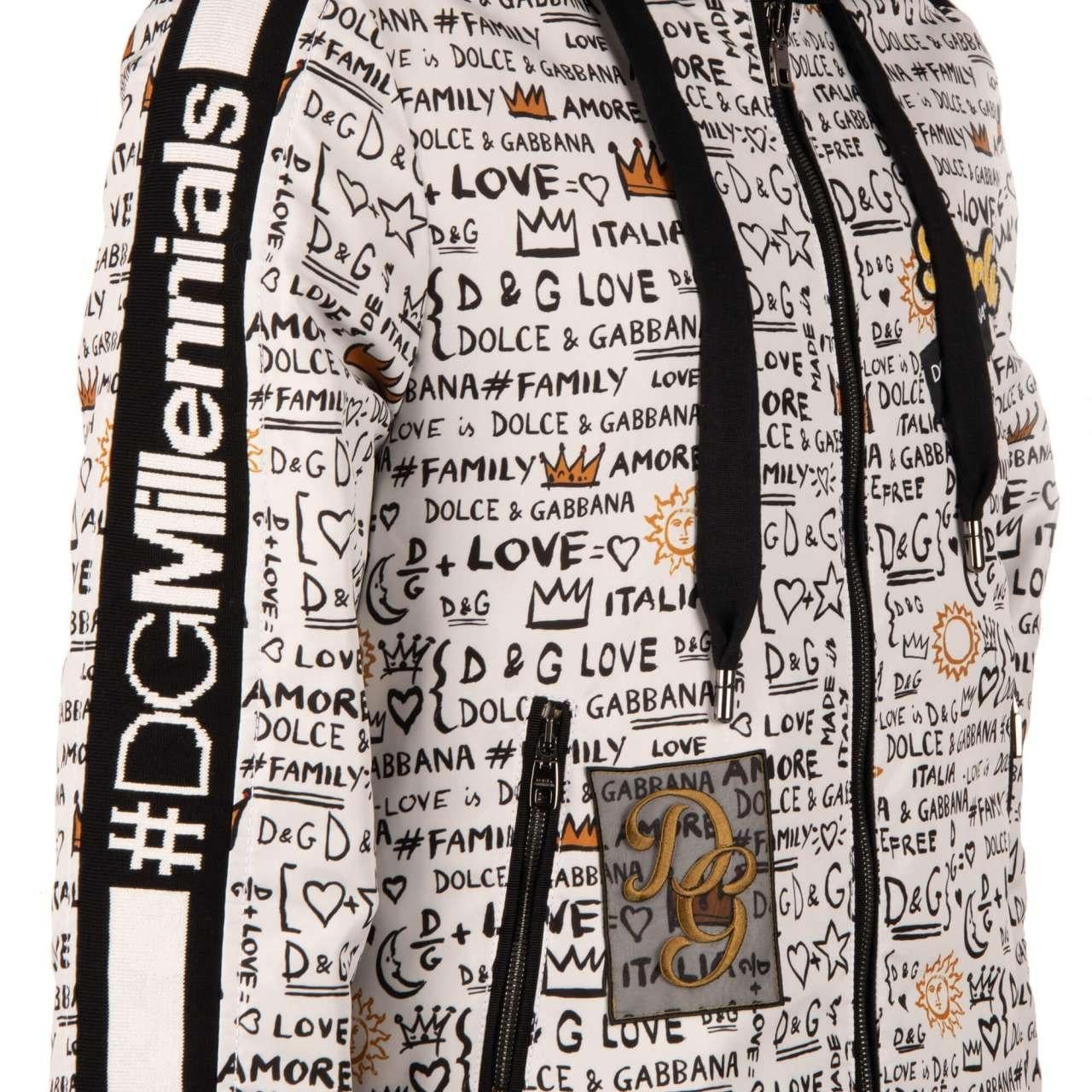 D&G DG Millenials Hooded Graffiti Bomber Jacket with Logo Black White ...
