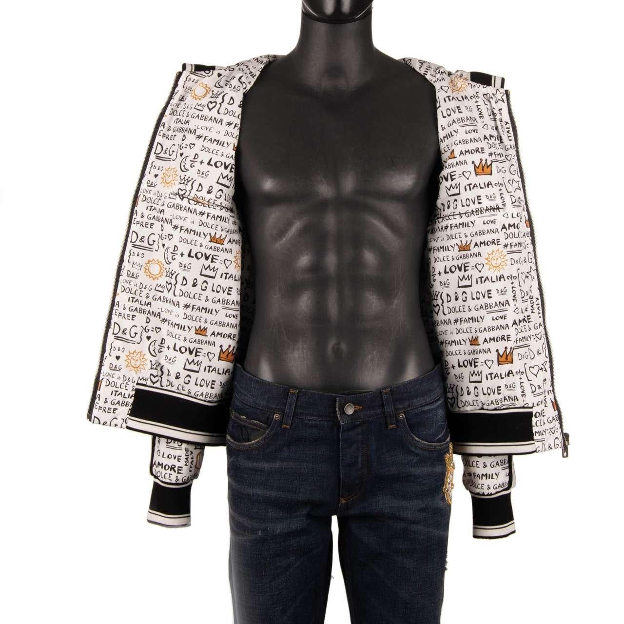 D&G DG Millenials Hooded Graffiti Bomber Jacket with Logo Black White ...