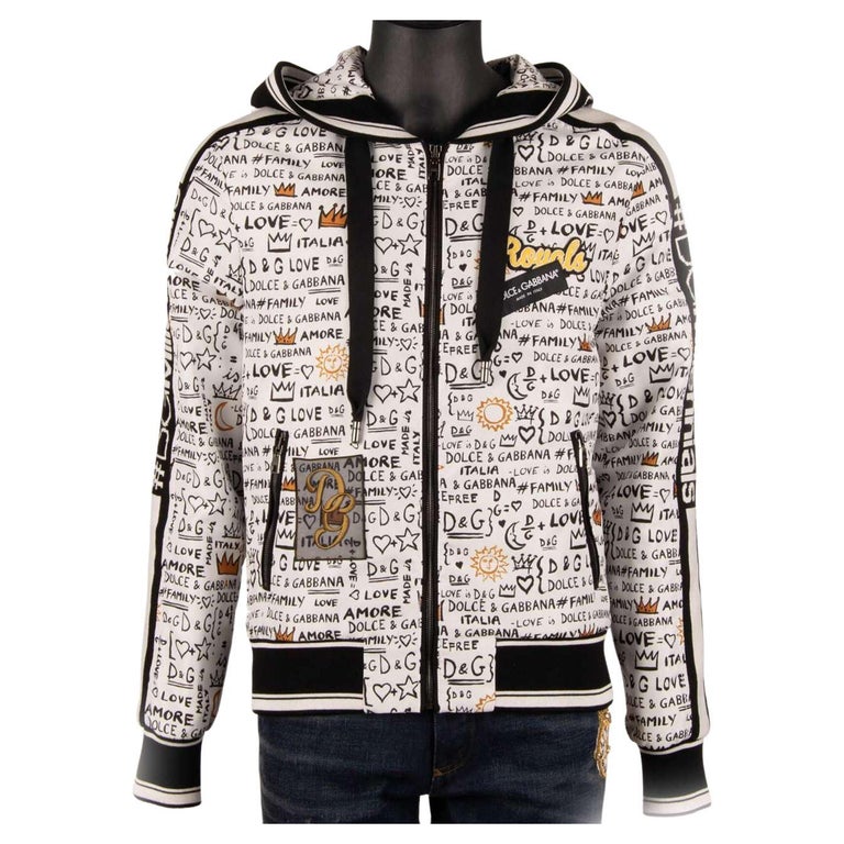 D&G DG Millenials Hooded Graffiti Bomber Jacket with Logo Black White ...