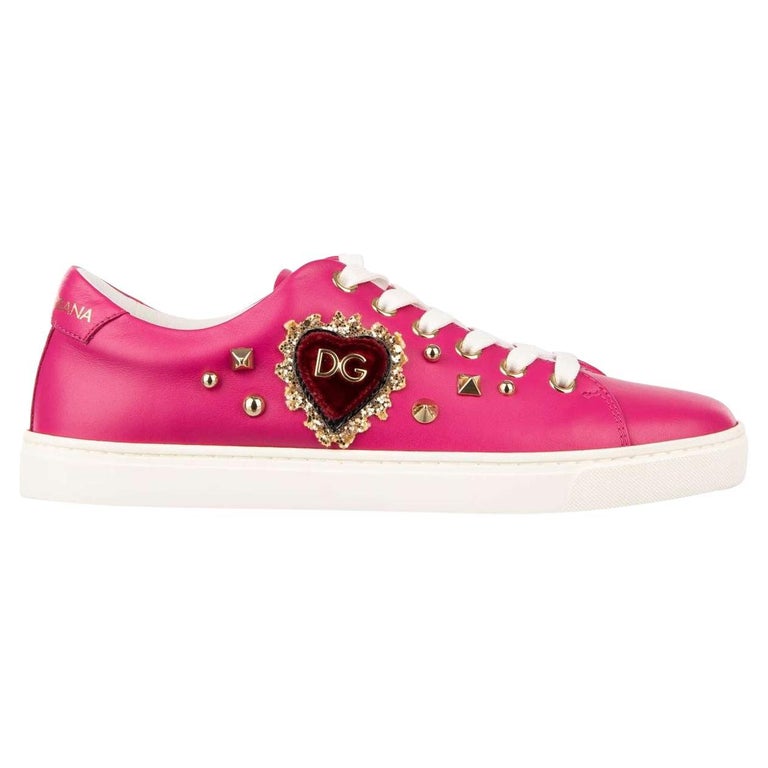 D&G DG Velvet Heart Rose Patch Studs Sneaker LONDON Pink White EUR 35 ...