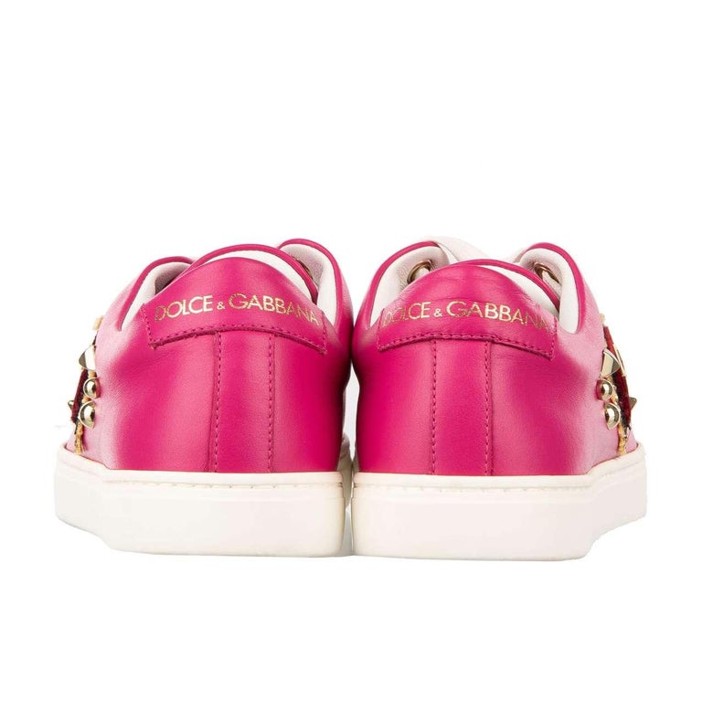 D&G DG Velvet Heart Rose Patch Studs Sneaker LONDON Pink White EUR 40 ...