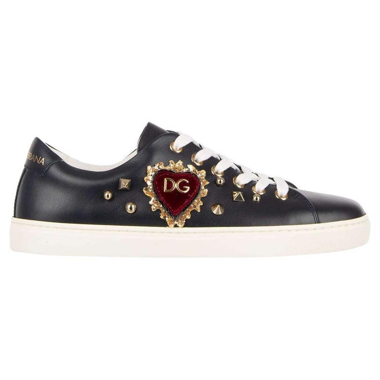 D&G DG Velvet Heart Rose Patch Studs Sneaker LONDON White Dark Blue EUR ...