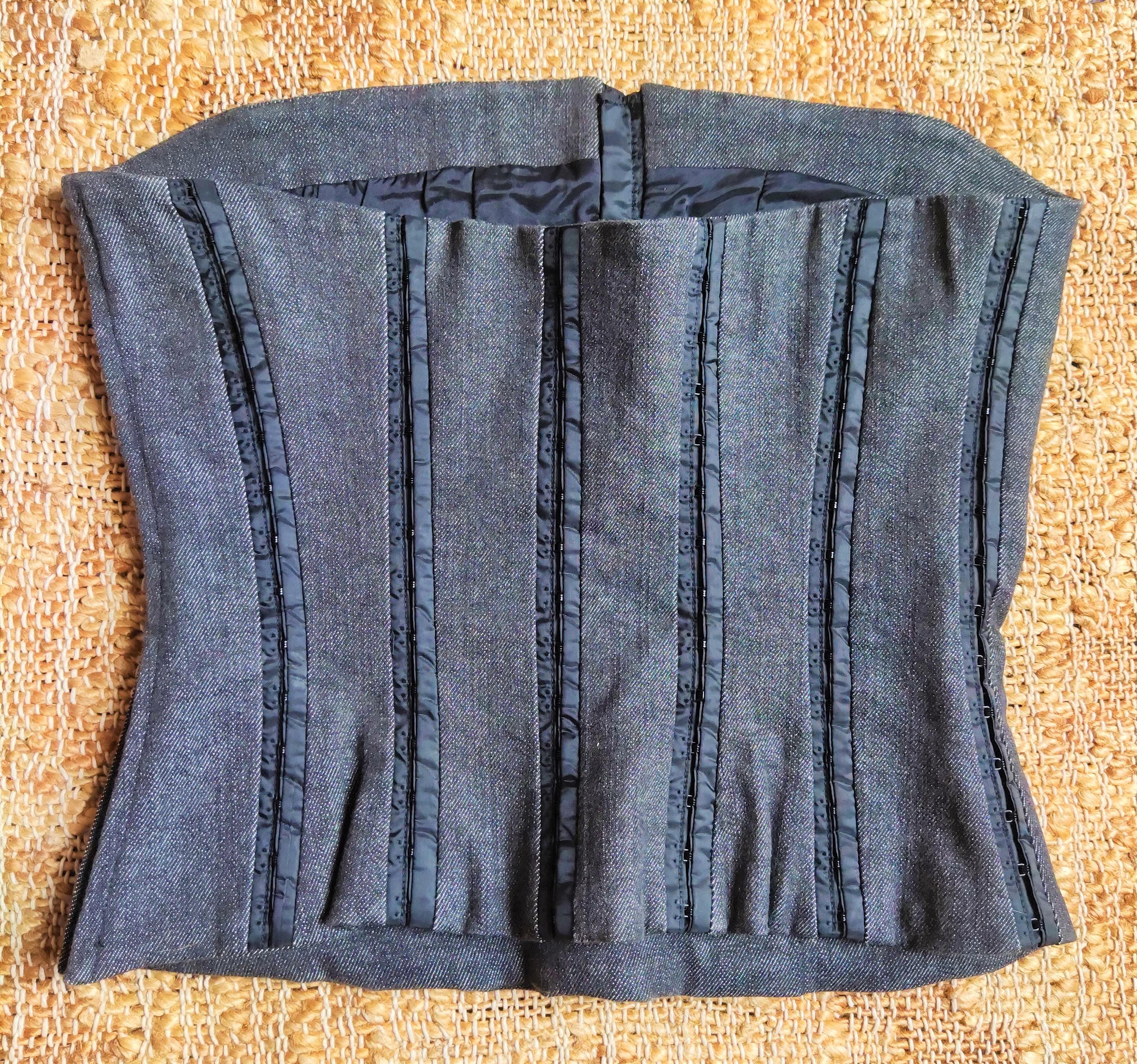 D&G Dolce and Gabbana Denim Bustier Vintage 90s Fishbone Clips Straps ...
