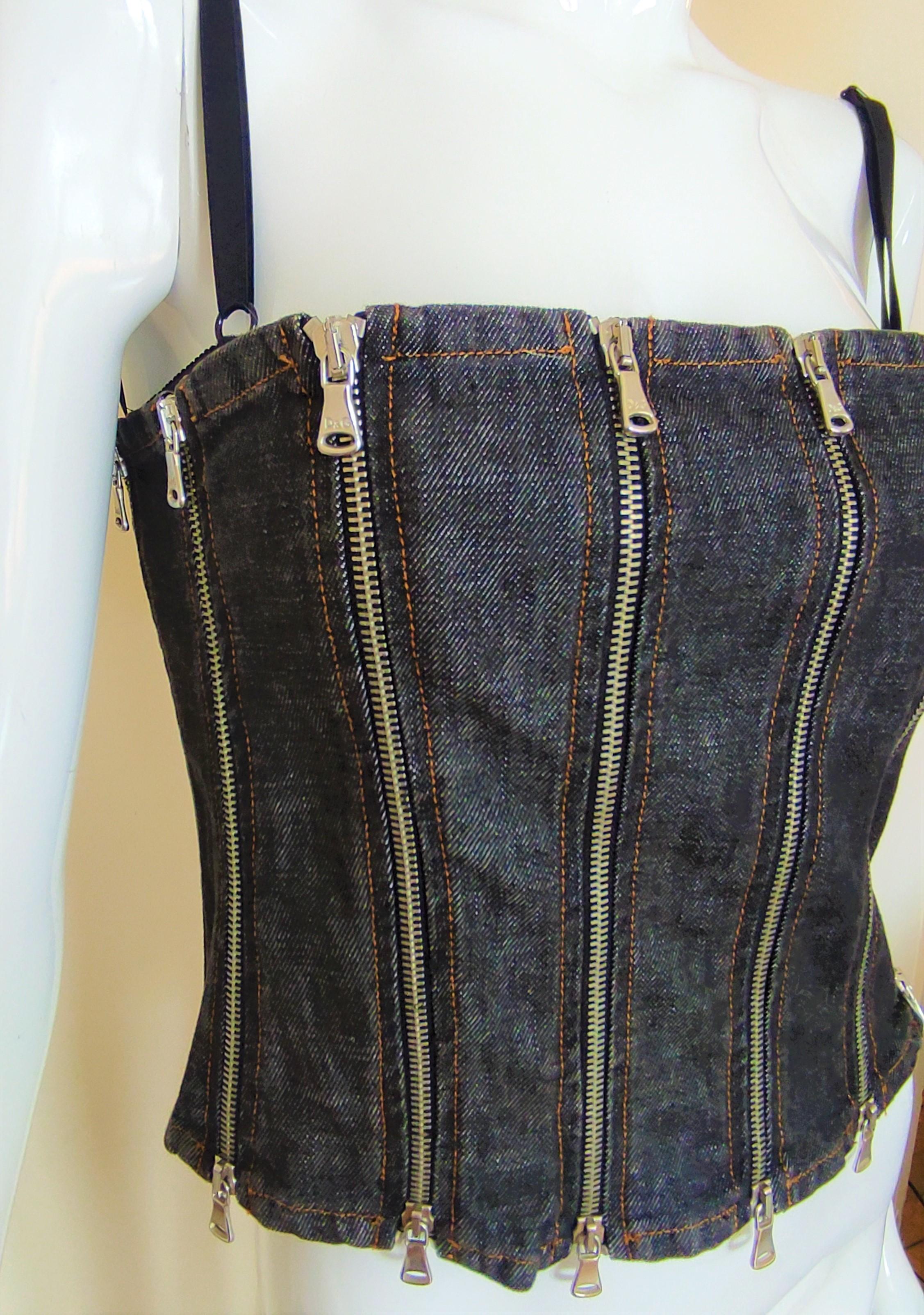 D&G Dolce and Gabbana Zip Zipper Panel Metal Denim Bustier Vintage Top ...