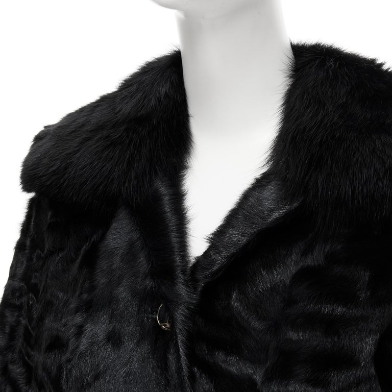 D&G DOLCE GABBANA black goat fur fox collar scalloped floral lined coat IT38 XS at 1stDibs