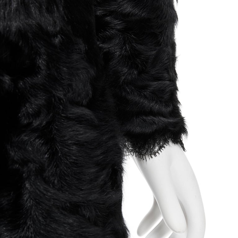 D&G DOLCE GABBANA black goat fur fox collar scalloped floral lined coat IT38 XS at 1stDibs