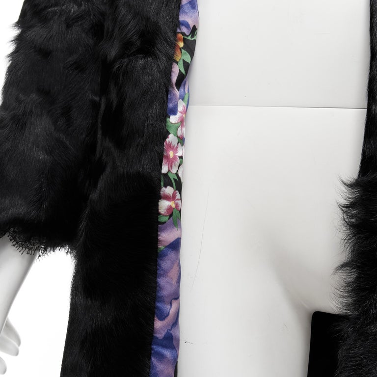 D&G DOLCE GABBANA black goat fur fox collar scalloped floral lined coat IT38 XS at 1stDibs