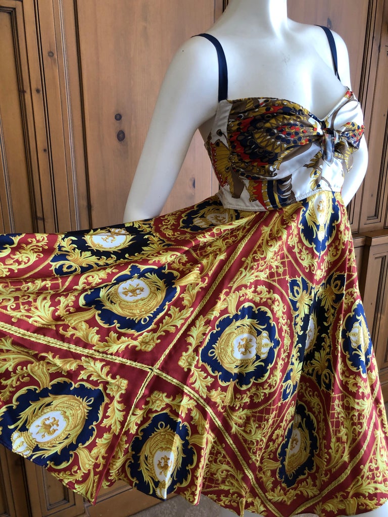 D&G Dolce and Gabbana Romantic Silk Scarf Fabric Baroque Print Cocktail ...