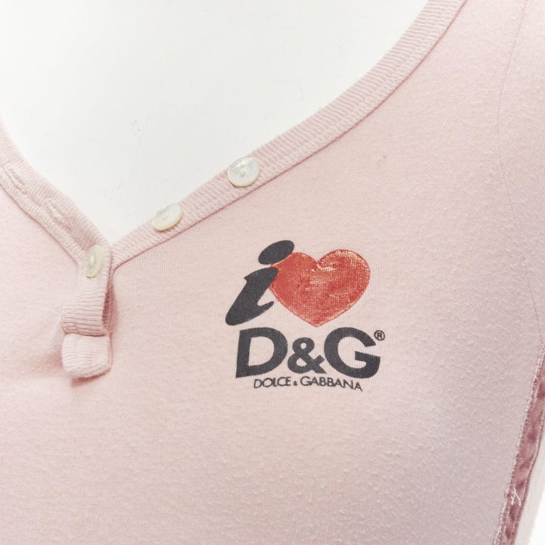 D&G DOLCE GABBANA Y2K pink logo I Love DG velvet trim V-neck tshirt ...