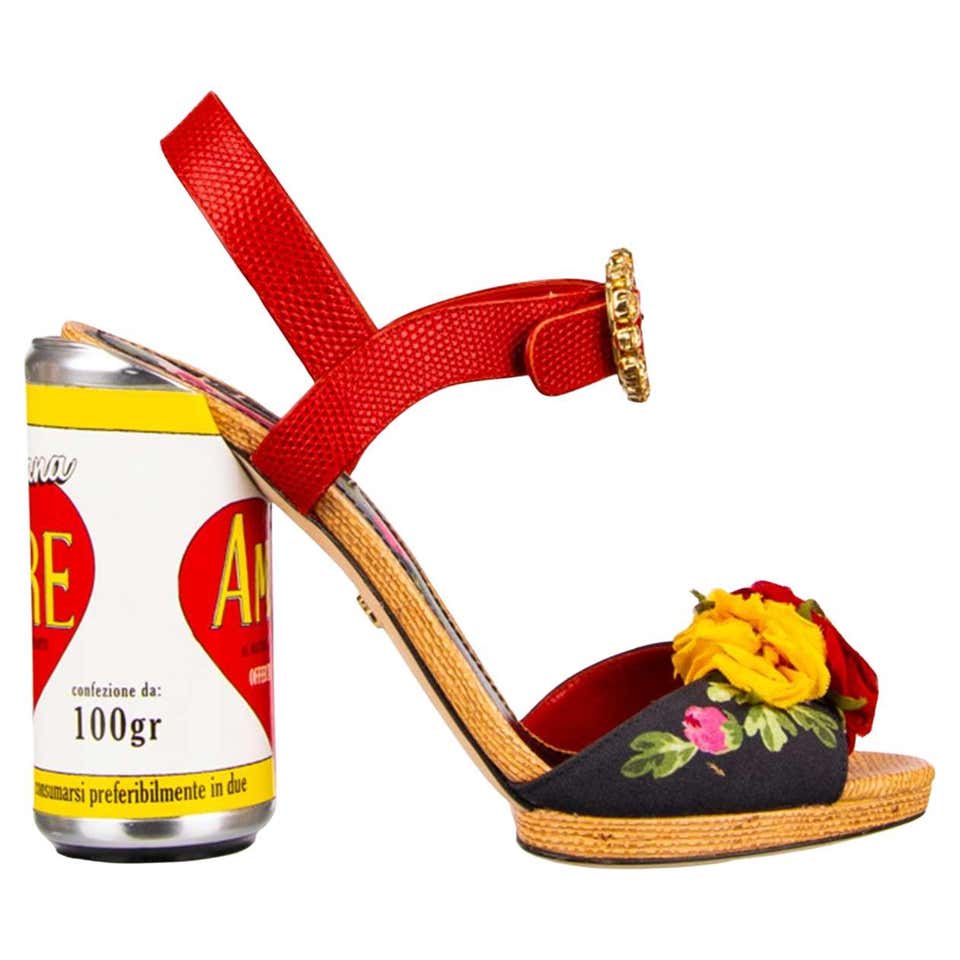 Dandg Floral High Heel Sandals Keira With Amore Can Heel Red Black Eur 35 For Sale At 1stdibs