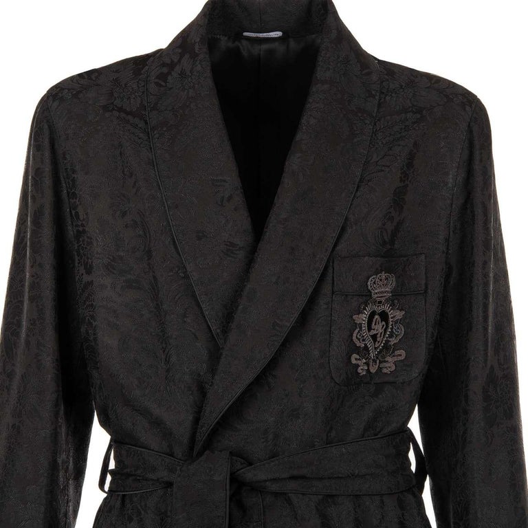 D&G Floral Jacquard Robe Blazer with DG Heart Crown Embroidery Black 52 ...