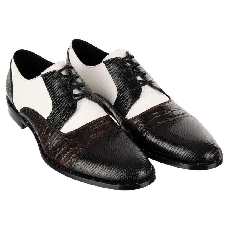 D&G Formal Patchwork Varan Caiman Calf Leather Derby Shoes NAPOLI Brown ...