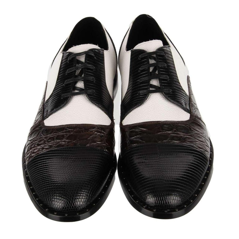D&G Formal Patchwork Varan Caiman Calf Leather Derby Shoes NAPOLI Brown ...
