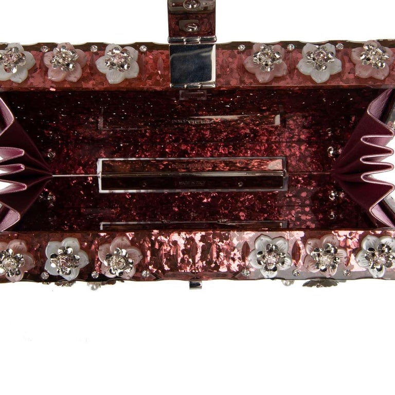 D&G Glitter Plexiglass Clutch Bag DOLCE BOX with Flowers and Crystals Pink For Sale at 1stDibs