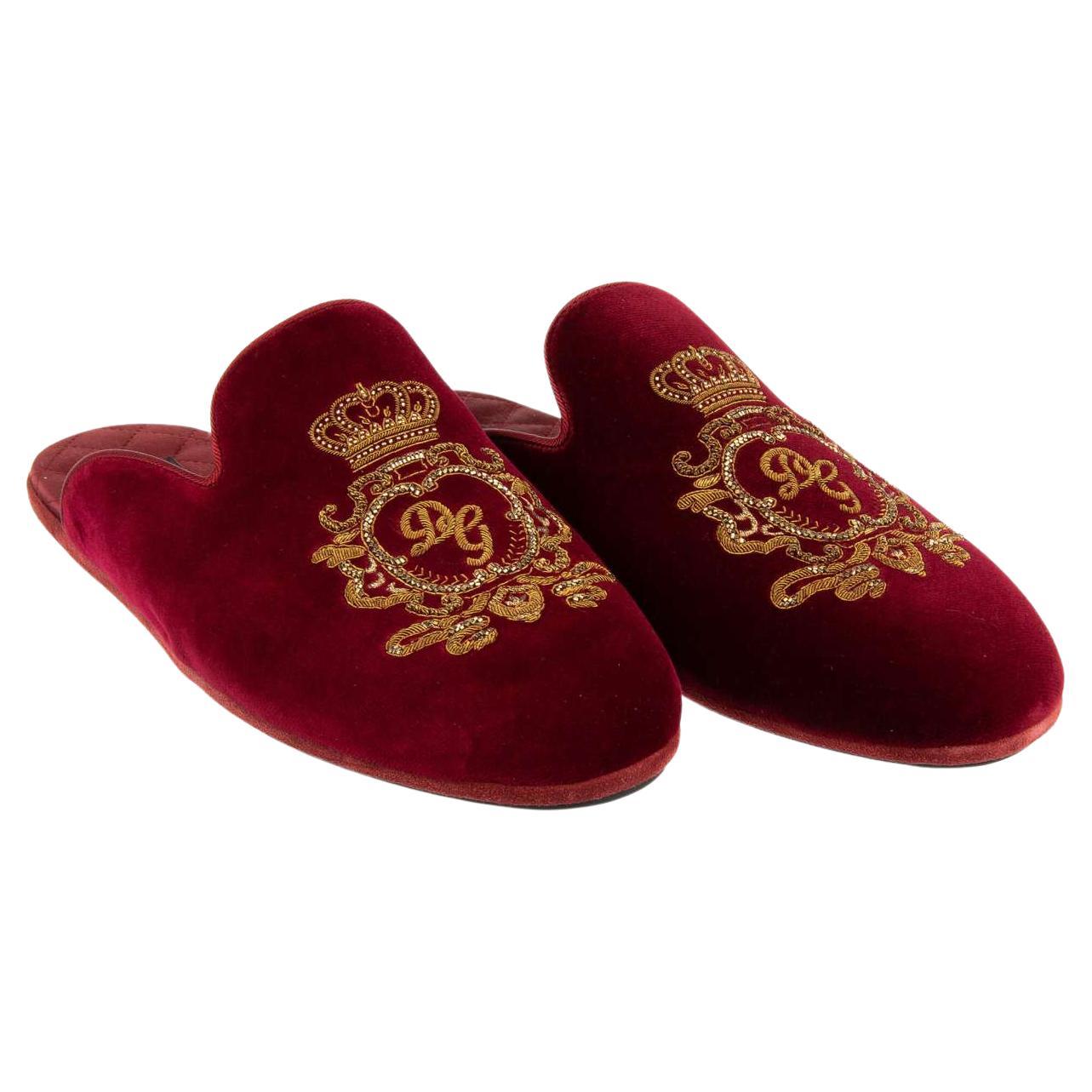 D&G Goldwork Pearl Crown Velvet Shoes Slipper YOUNG POPE Red 44 UK 10 ...
