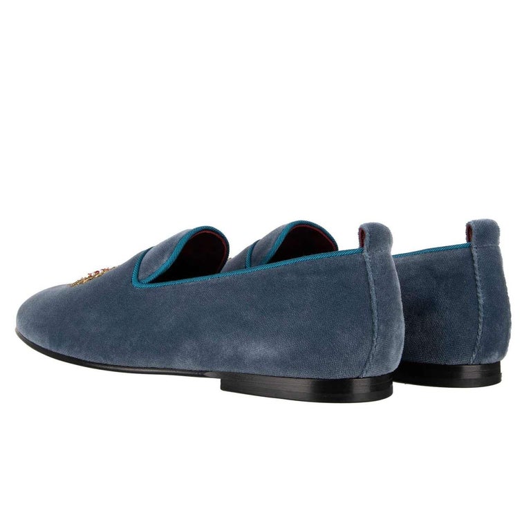 D&G Heart Logo Embroidered Velvet Loafer YOUNG POPE Azure Blue EUR 40 ...