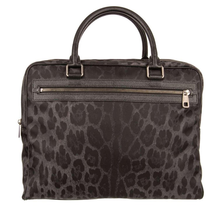 D&G Leopard Printed Nylon Briefcase Bag with Logo and Pockets Black ...