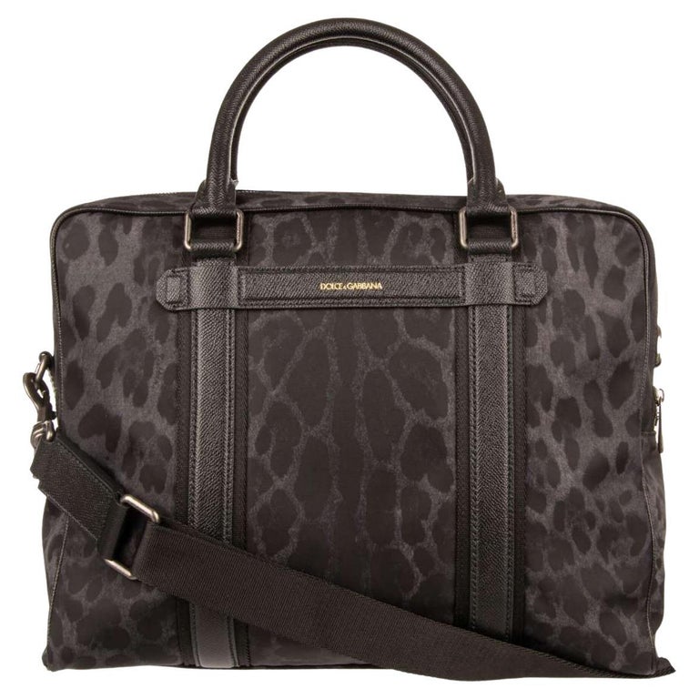 D&G Leopard Printed Nylon Briefcase Bag with Logo and Pockets Black ...