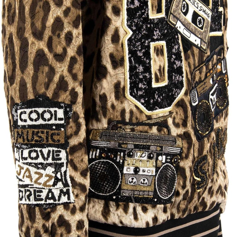 D&G Leopard Printed Sweater with Jazz Samba Music Embroidery Black ...