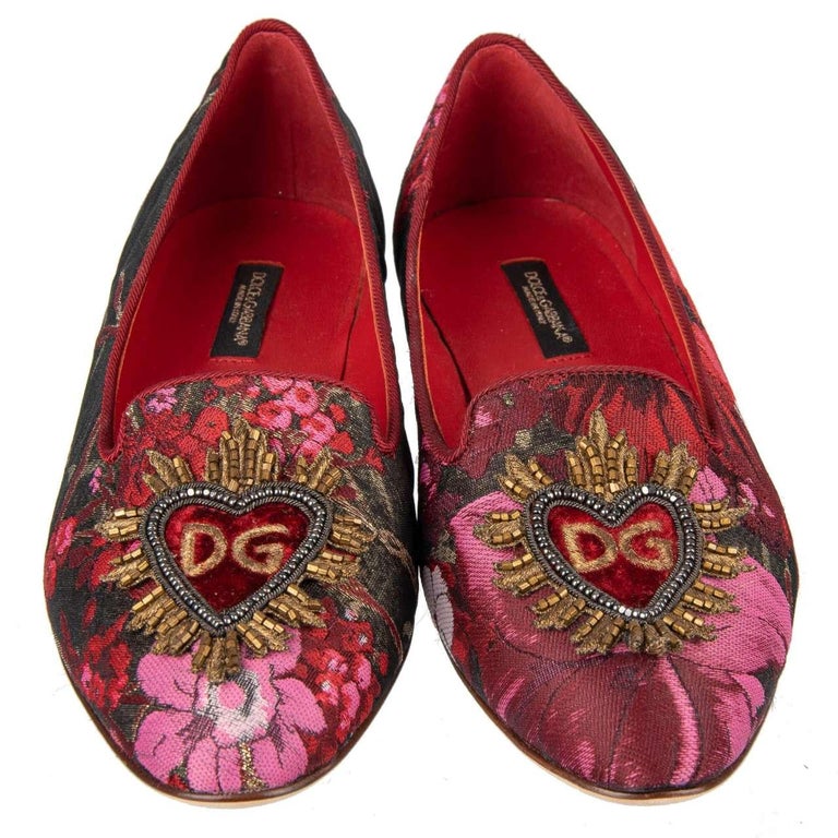 D&G Lurex Sacred Heart Embroidered Ballet Flats AUDREY Gold Red EUR 35 ...