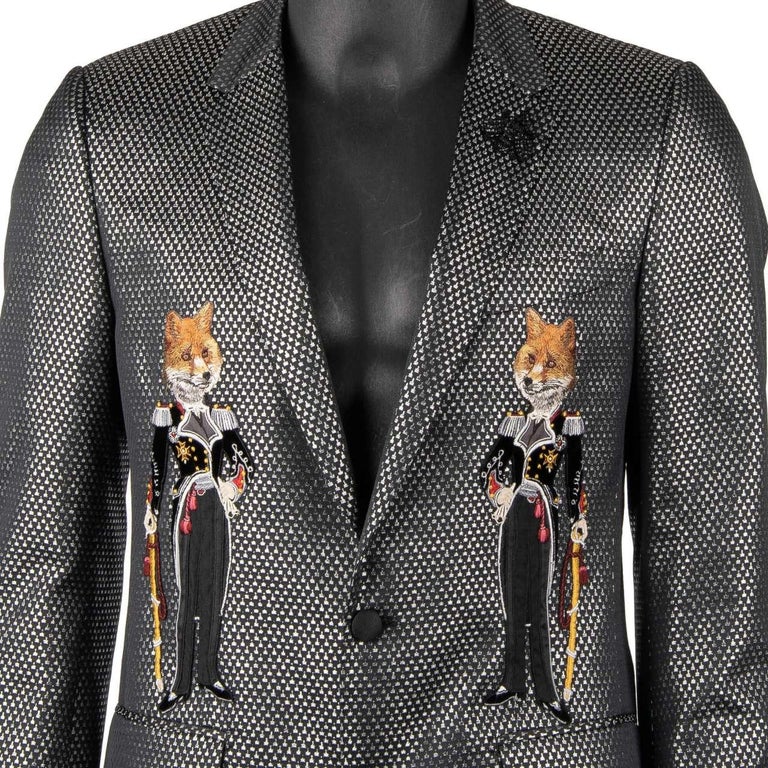 D&G Lurex Tuxedo Blazer MARTINI with Foxes and Bee Embroidery Silver 44 ...
