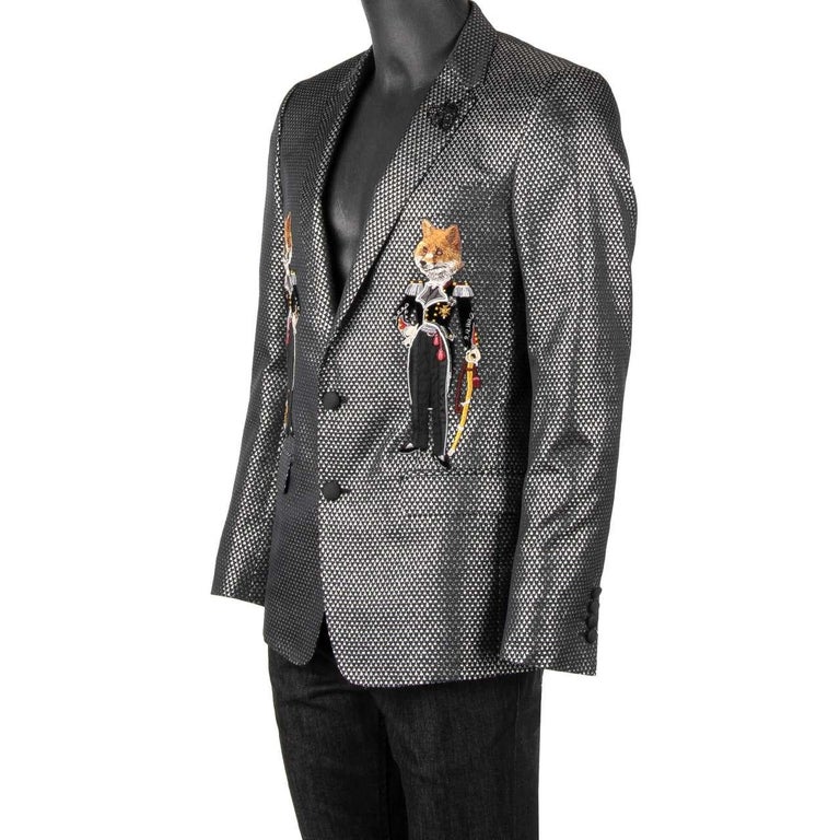 D&G Lurex Tuxedo Blazer MARTINI with Foxes and Bee Embroidery Silver 46 ...