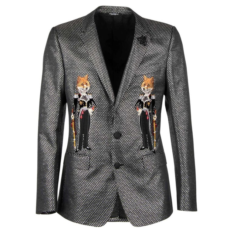 D&G Lurex Tuxedo Blazer MARTINI with Foxes and Bee Embroidery Silver 46 ...