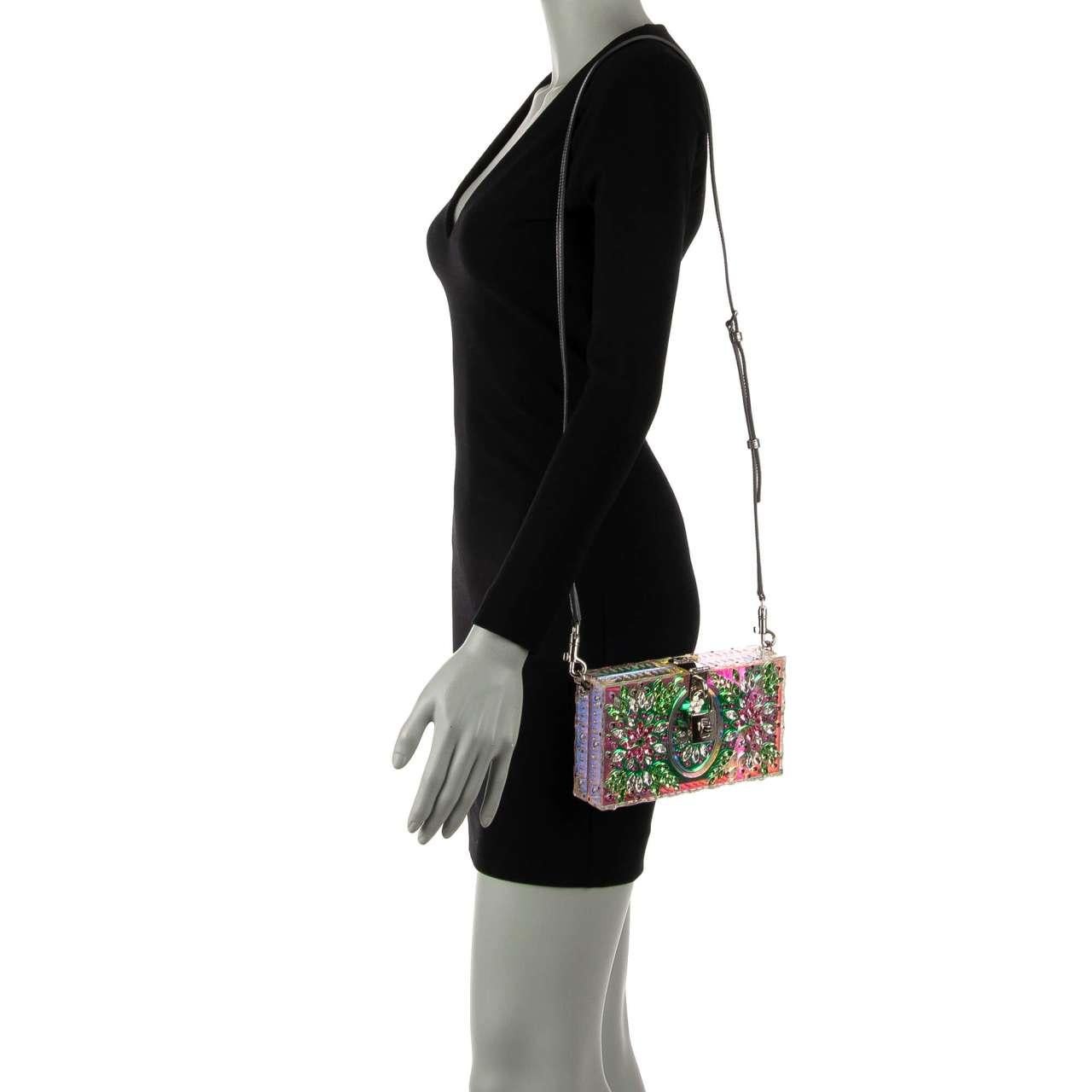 D&G Metallic Plexiglass Clutch Bag DOLCE BOX with Multicolor Crystals Silver For Sale at 1stDibs