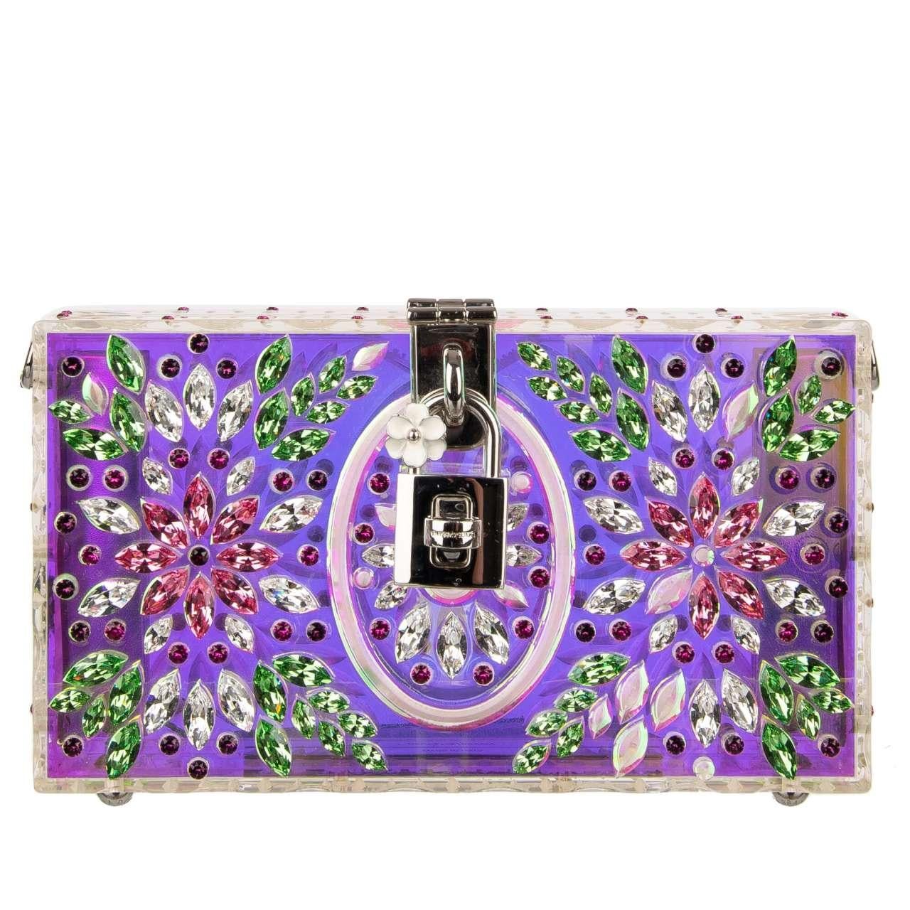D&G Metallic Plexiglass Clutch Bag DOLCE BOX with Multicolor Crystals Silver For Sale at 1stDibs