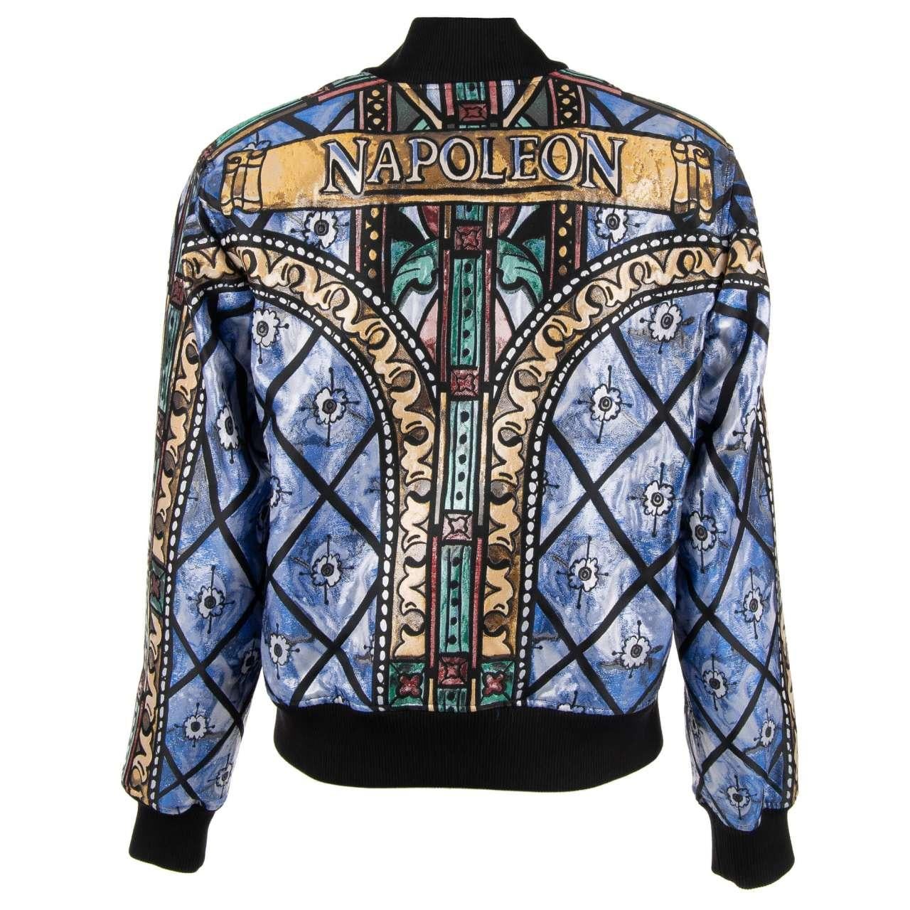 D&G Napoleon Printed Lurex Bomber Jacket with Knitted Details Blue 48 M ...