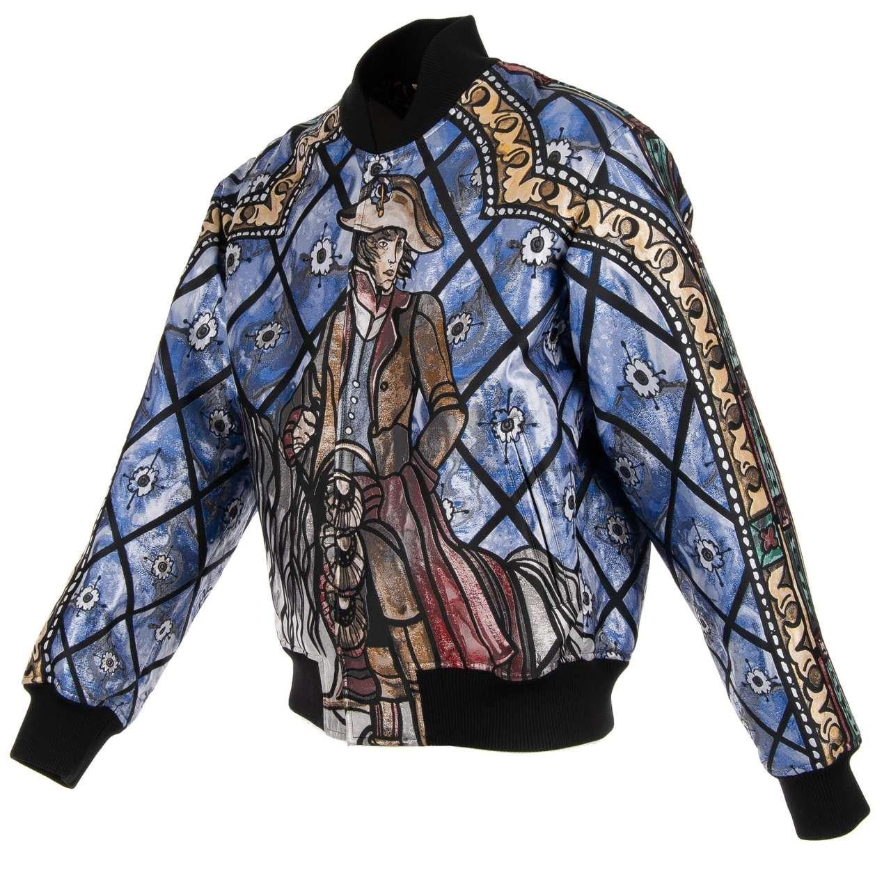 D&G Napoleon Printed Lurex Bomber Jacket with Knitted Details Blue 48 M ...