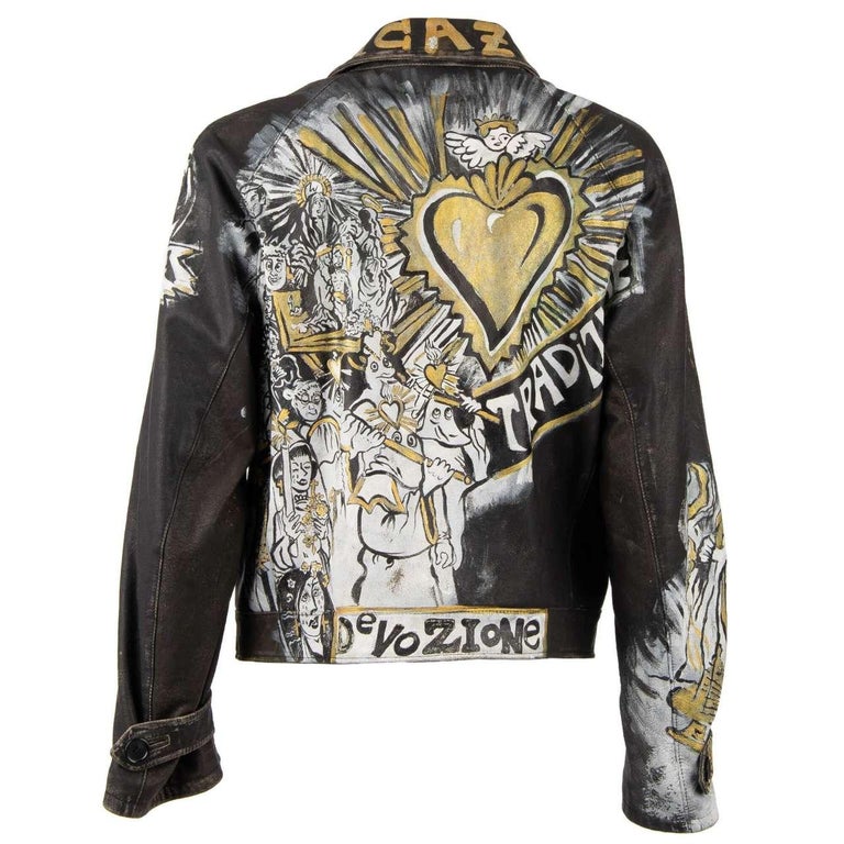 D&G Oversize Graffiti Painted Bull Leather Jacket DG Tradizione Black ...