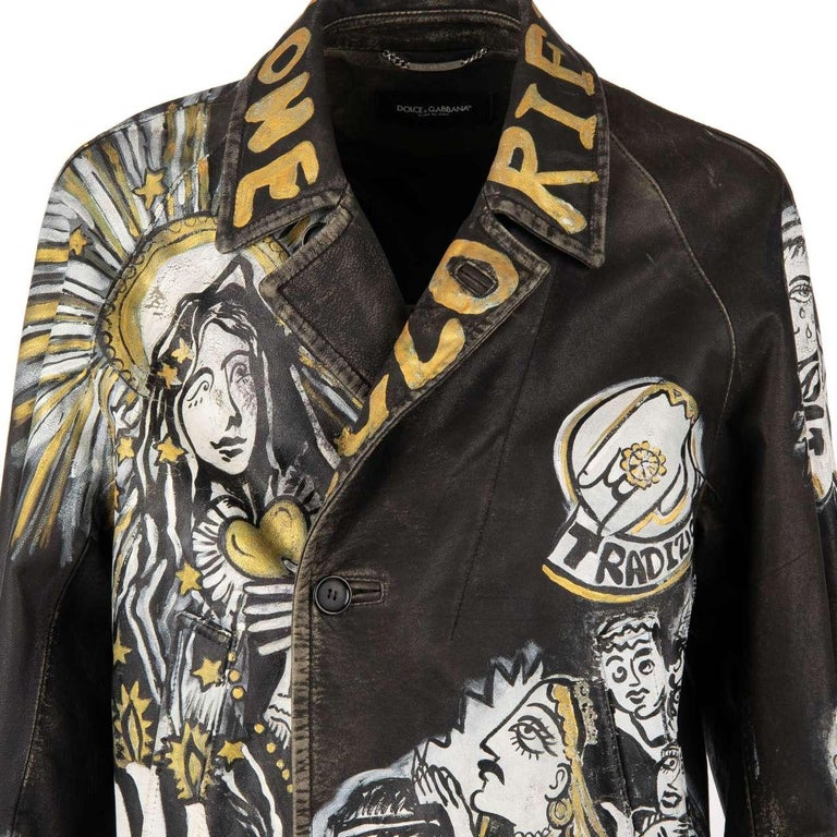 D&G Oversize Graffiti Painted Bull Leather Jacket DG Tradizione Black ...