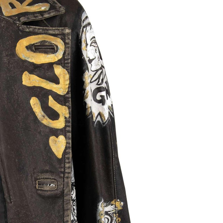 D&G Oversize Graffiti Painted Bull Leather Jacket DG Tradizione Black ...