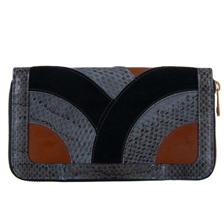 D&G Patchwork Snakeskin Suede Leather Zip-Around Wallet Gray Black ...