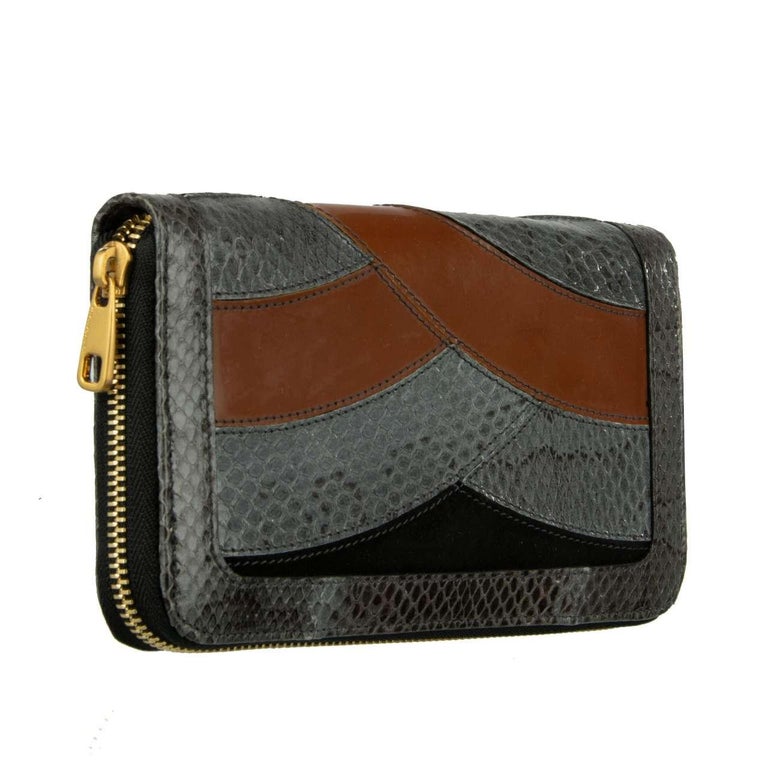 D&G Patchwork Snakeskin Suede Leather Zip-Around Wallet Gray Black ...