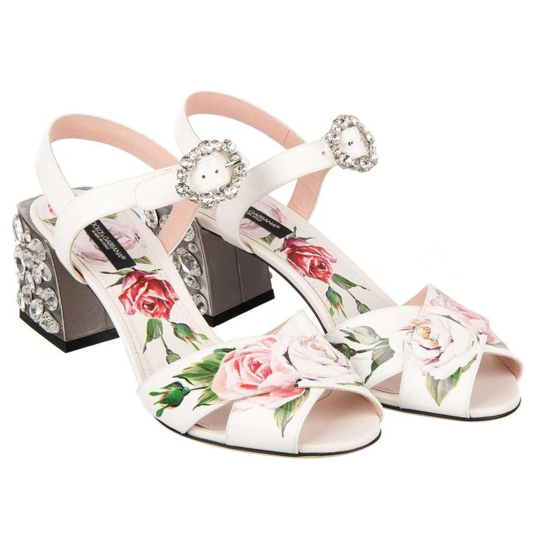 D&G Patent Leather Rose Pumps Sandals KEIRA with Crystal Heel White ...