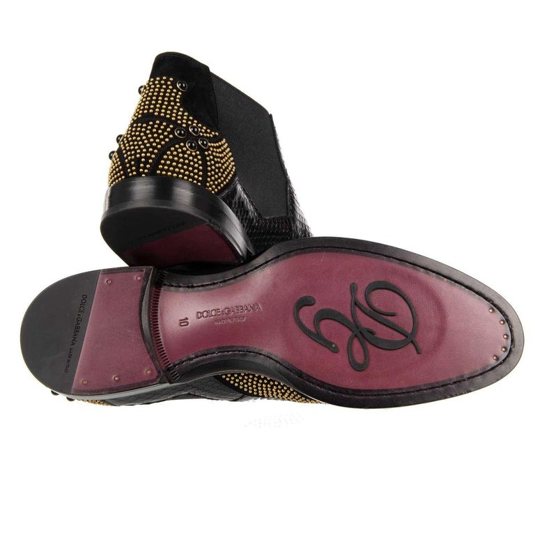 D&G Pearl Studs Snake Leather Ankle Boots Shoes NAPLES Black 44 UK 10 ...